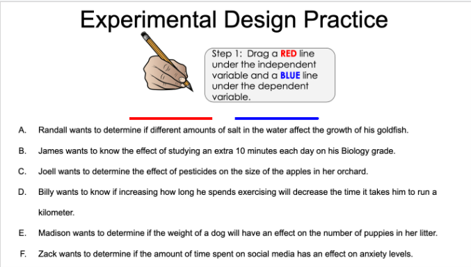 Solved Experimental Design Practice Step 1: Drag a RED line | Chegg.com