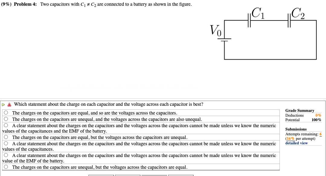Solved (9\%) Problem 4: Two capacitors with C1 =C2 are | Chegg.com