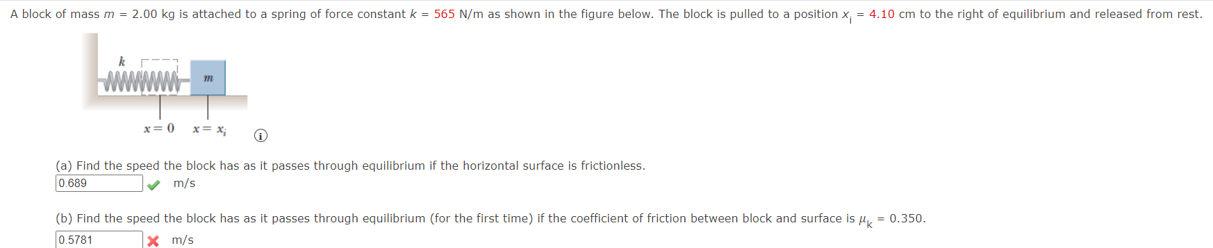 Solved (a) Find the speed the block has as it passes through | Chegg.com