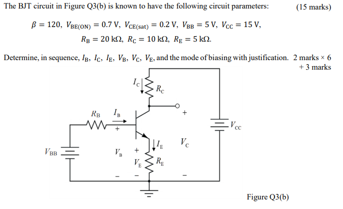 Solved The BJT circuit in Figure Q3(b) is known to have the | Chegg.com