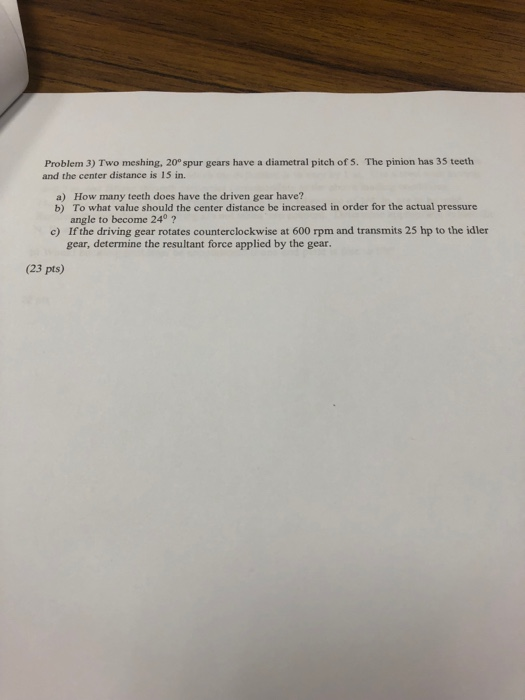 Solved Problem 3) Two meshing, 20° spur gears have a | Chegg.com