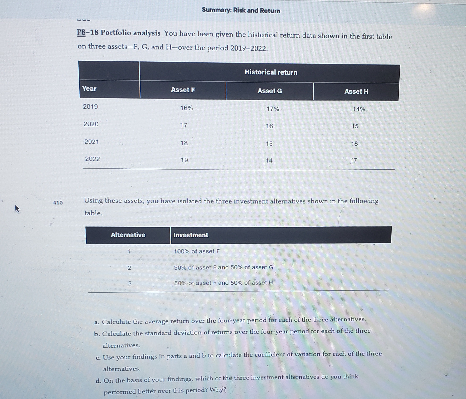 Solved Summary: Risk and Return P8-18 Portfolio analysis You | Chegg.com