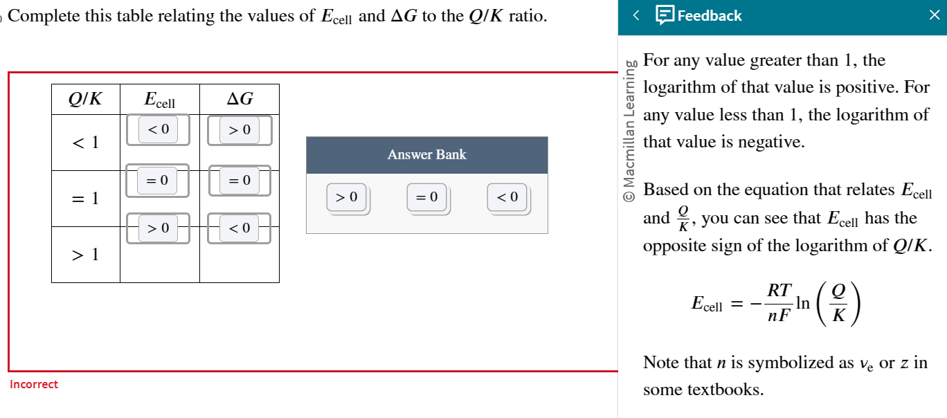 Solved Complete this table relating the values of Ecell | Chegg.com