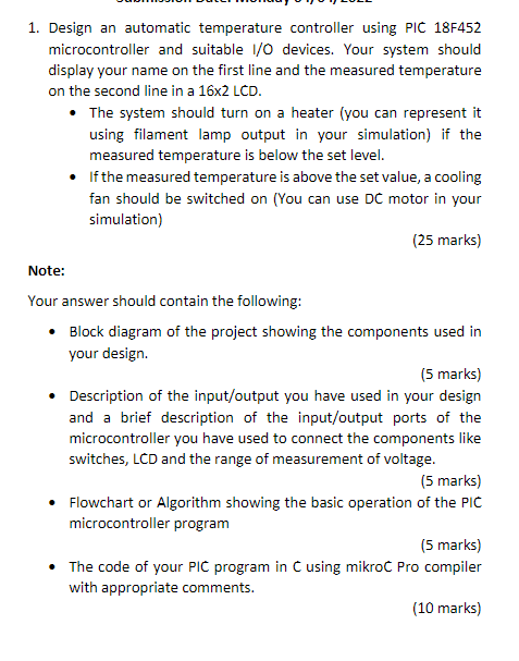 Solved 1. Design an automatic temperature controller using | Chegg.com