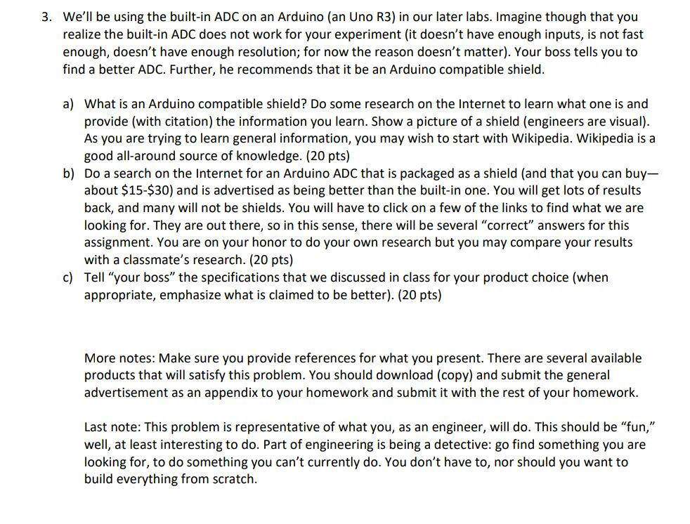 3. We'll be using the built-in ADC on an Arduino (an | Chegg.com