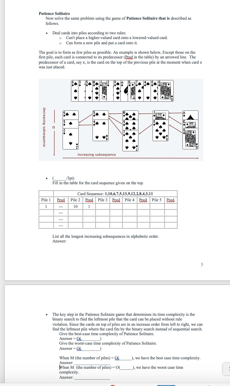 Solved Patience Solitaire Now solve the same problem using | Chegg.com