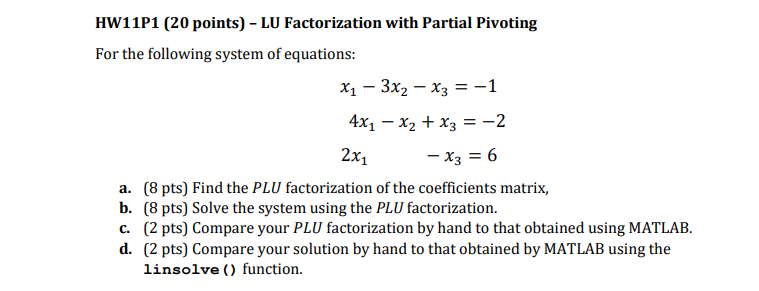 Solved Hw11p1 20 Points Lu Factorization With Partial