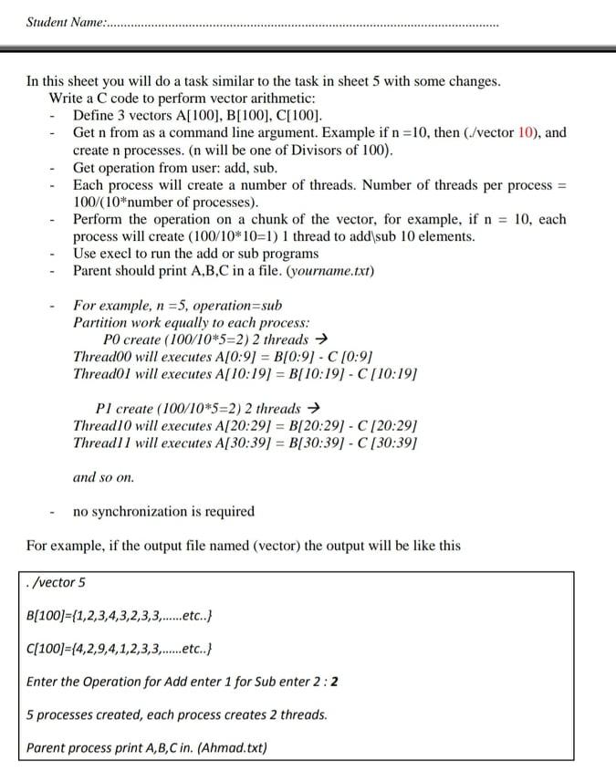 Solved Student Name:......... In this sheet you will do a | Chegg.com