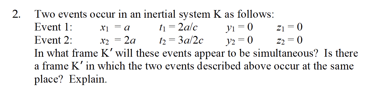 Solved 2. X1 a 21 Yi = 0 Y2 = 0 - Two events occur in an | Chegg.com