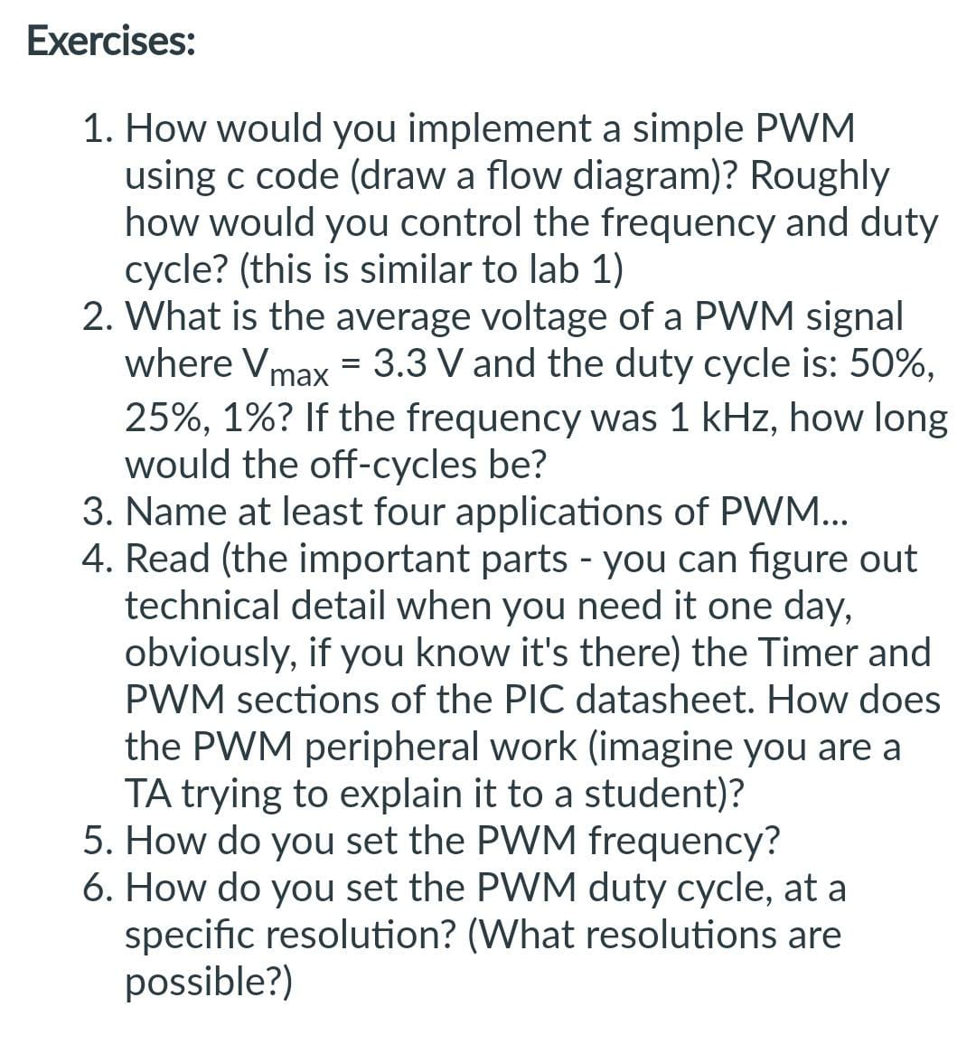 Solved 1. How would you implement a simple PWM using c code | Chegg.com