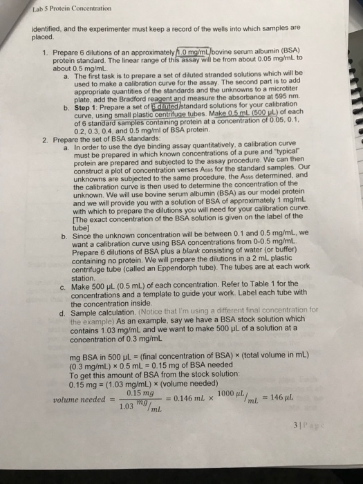 Determination of Protein Concentration by dye binding | Chegg.com