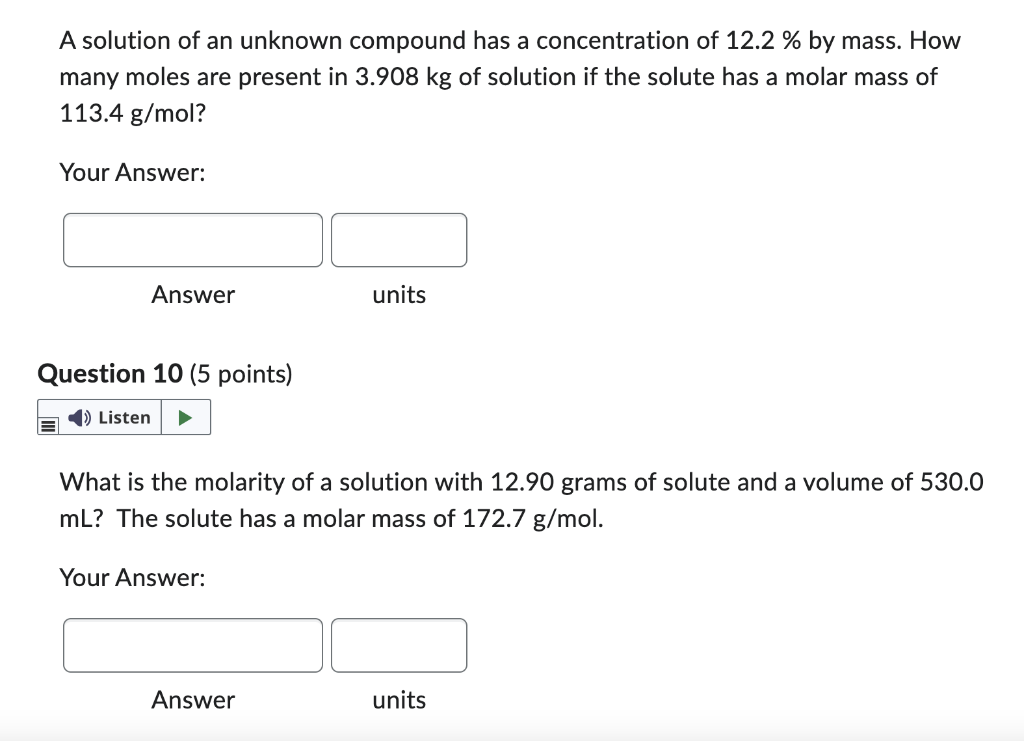 Solved 9.A solution of an unknown compound has a | Chegg.com