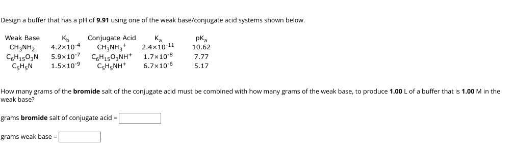 Solved Design a buffer that has a pH of 7.62 using one of | Chegg.com