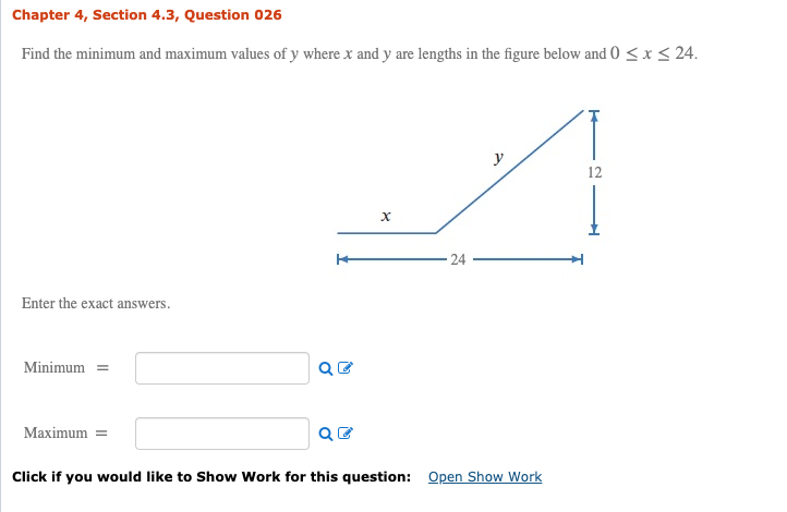 Solved Chapter 4, Section 4.3, Question 026 Find the minimum | Chegg.com