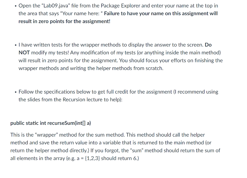 Solved • Open the “Lab09.java" file from the Package | Chegg.com