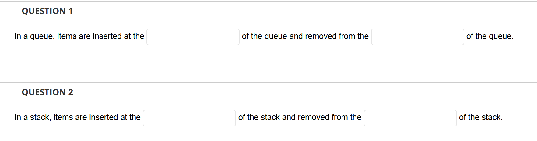 Solved QUESTION 1 In a queue, items are inserted at the of | Chegg.com