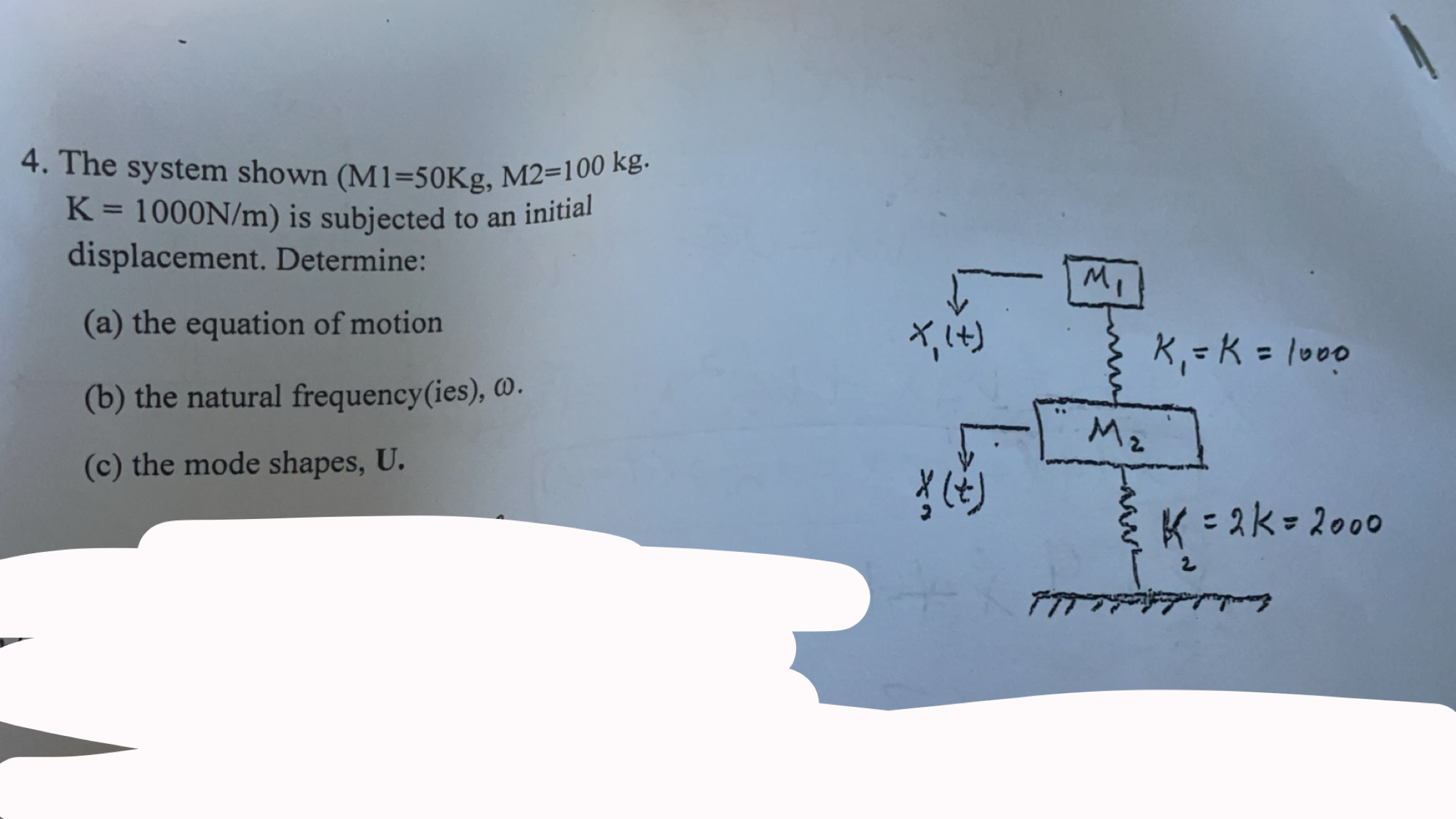 Solved The system shown .K=1000Nm ) ﻿is subjected to an | Chegg.com