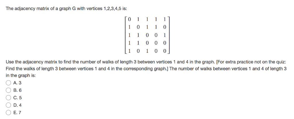 Solved The adjacency matrix of a graph G with vertices | Chegg.com