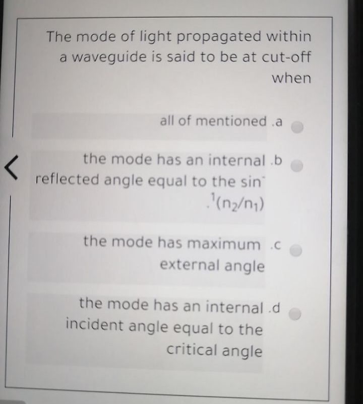Solved The mode of light propagated within a waveguide is | Chegg.com