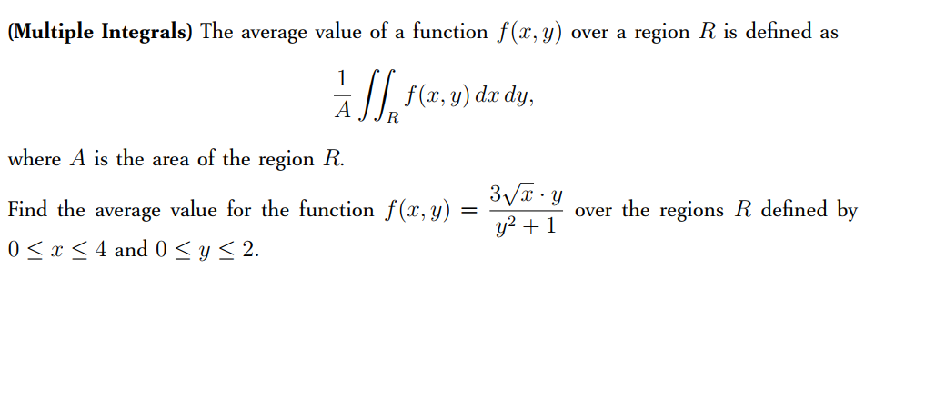 Solved (Multiple Integrals) The average value of a function | Chegg.com