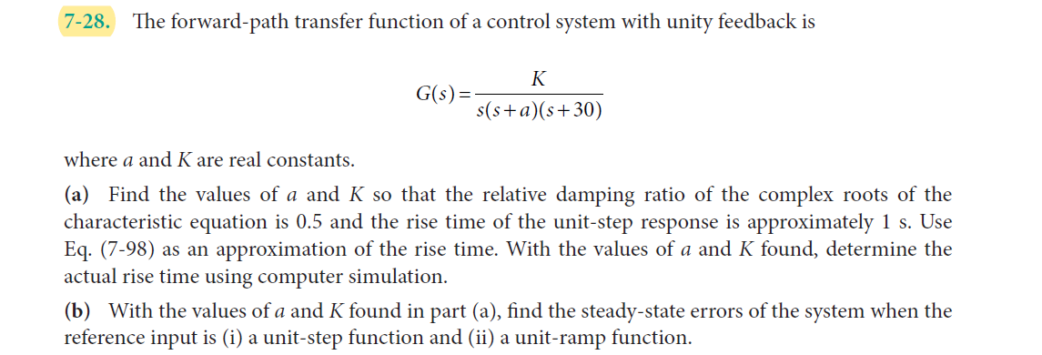 Solved 7-28. The forward-path transfer function of a control | Chegg.com
