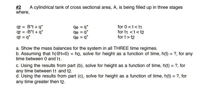 Solved #2 A cylindrical tank of cross sectional area, A, is | Chegg.com