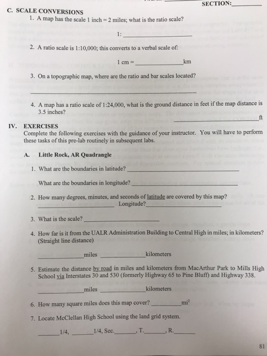 Solved SECTION: C. SCALE CONVERSIONS 1. A map has the scale | Chegg.com