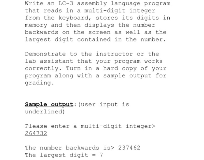 Write an LC-3 assembly language program that reads in | Chegg.com