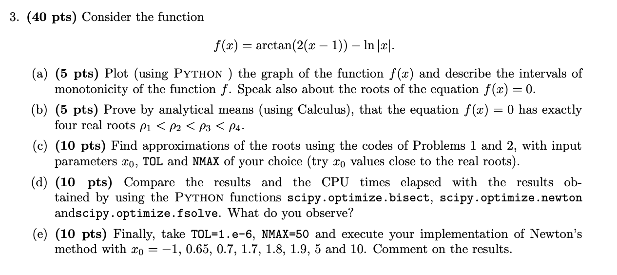 3. (40 pts) Consider the function f(x) = arctan(2(x – | Chegg.com