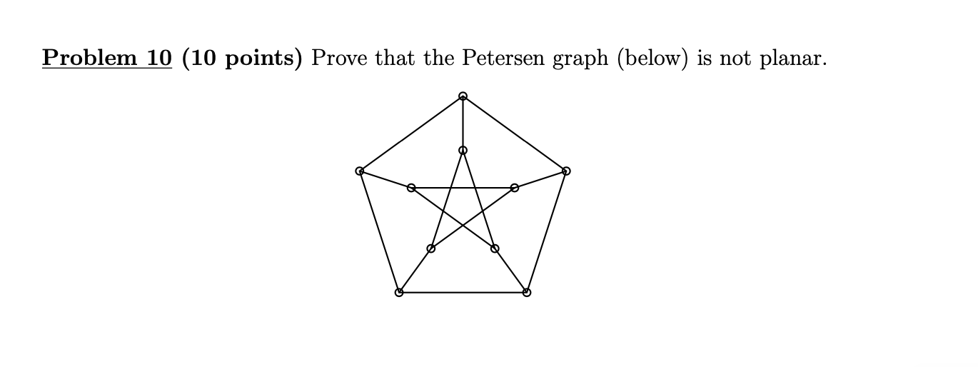 Solved Problem 10 (10 points) Prove that the Petersen graph | Chegg.com