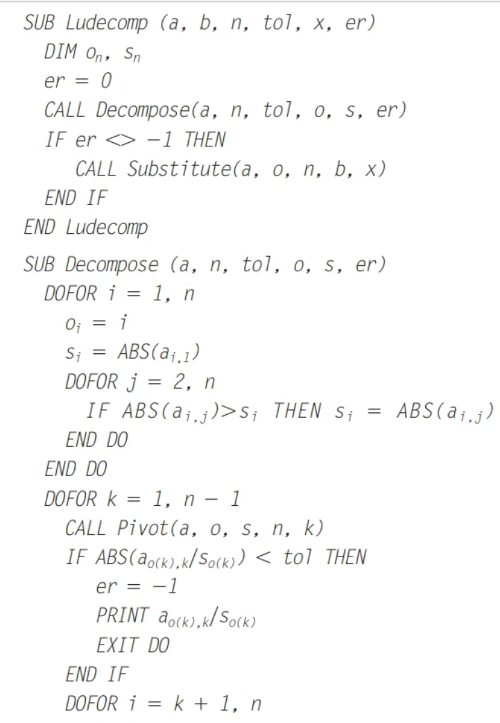Solved = SUB Ludecomp (a, b, n, tol, x, er) DIM On, Sn en 0 | Chegg.com