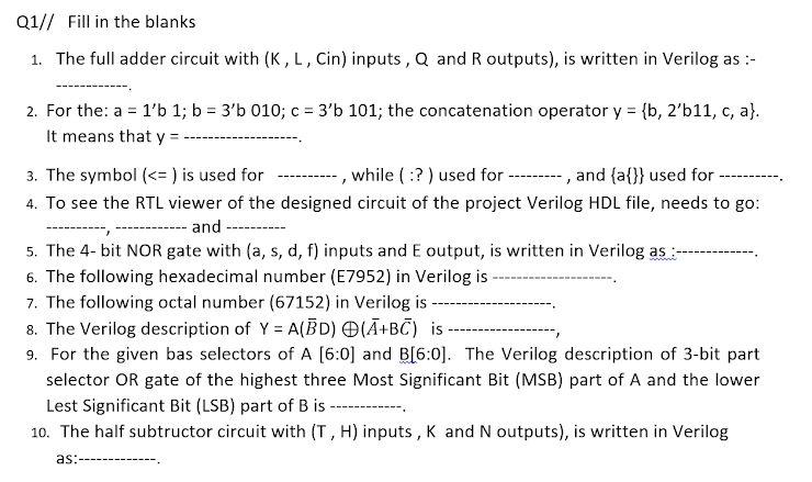 Solved Q1// Fill in the blanks 1. The full adder circuit | Chegg.com