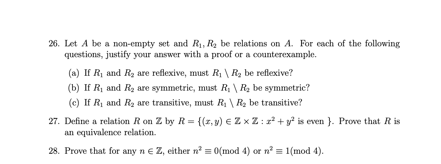 Solved 26. Let A be a non-empty set and R1, R2 be relations | Chegg.com