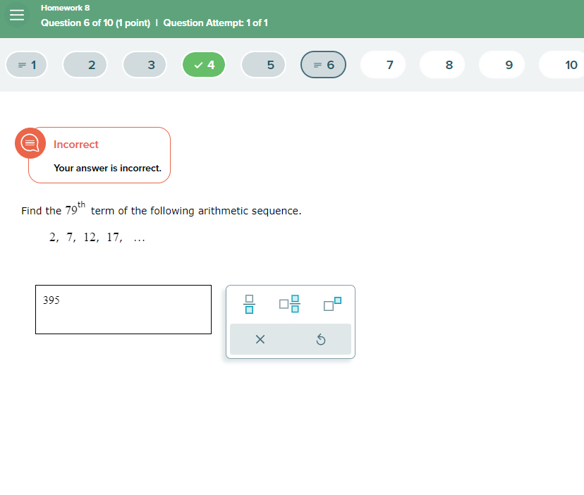 Solved 6. ﻿IncorrectYour answer is incorrect.Find the 79th | Chegg.com