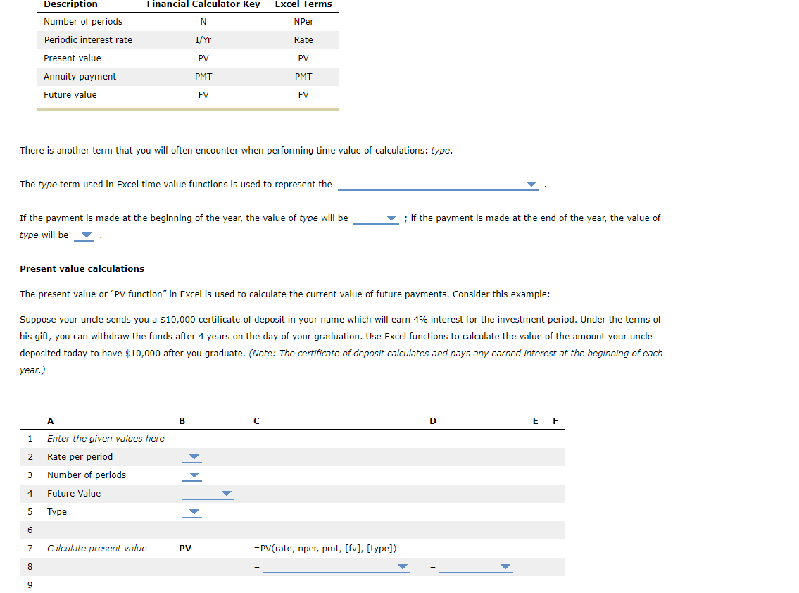 Solved Description Number Of Periods Financial Calculator Chegg
