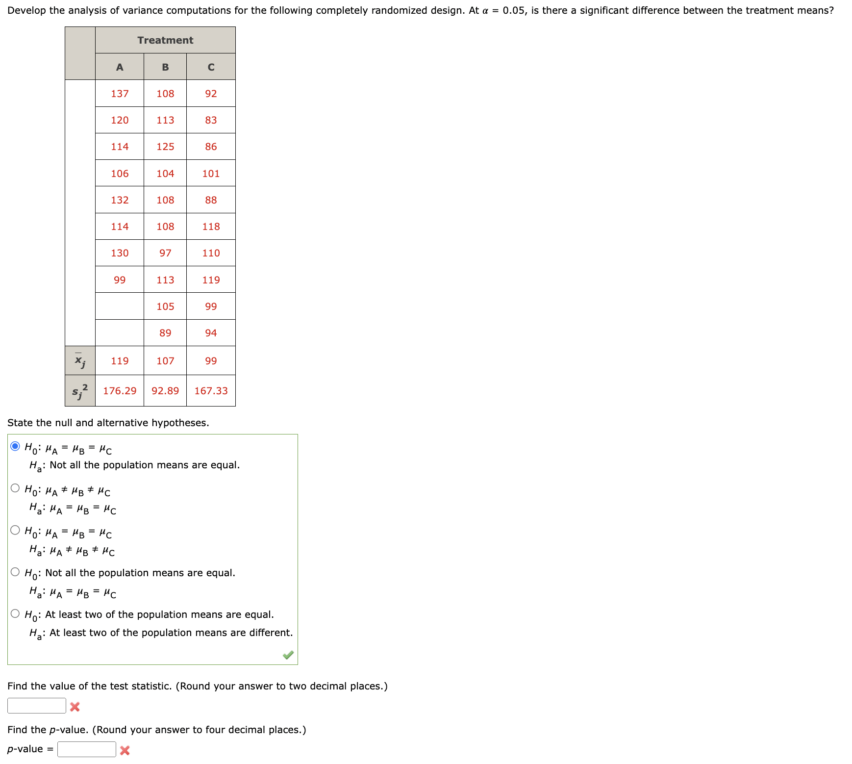 Solved Develop the analysis of variance computations for the | Chegg.com