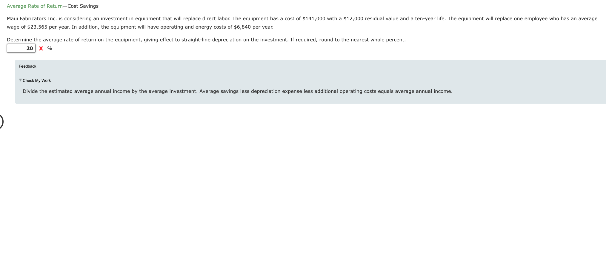 solved-average-rate-of-return-cost-savings-maui-fabricators-chegg