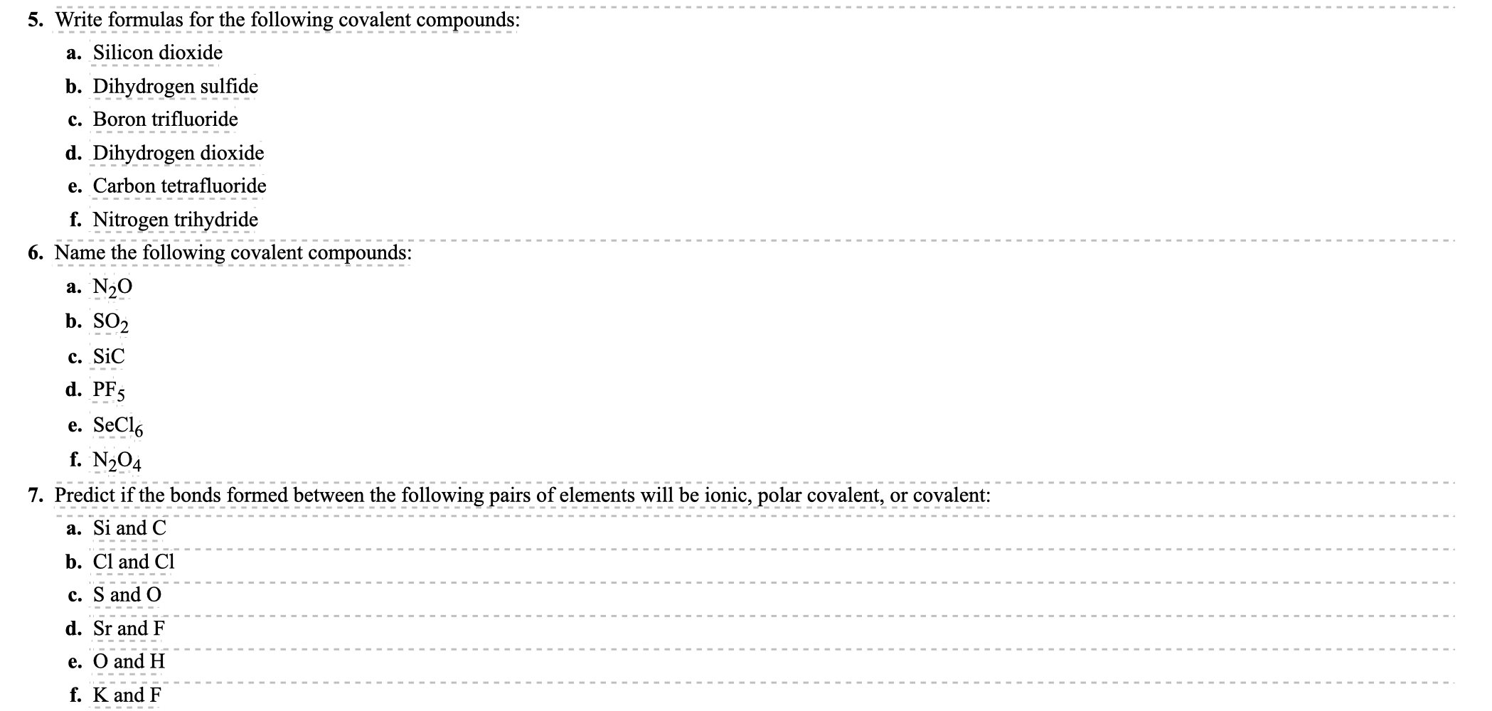 Solved 5. Write formulas for the following covalent | Chegg.com