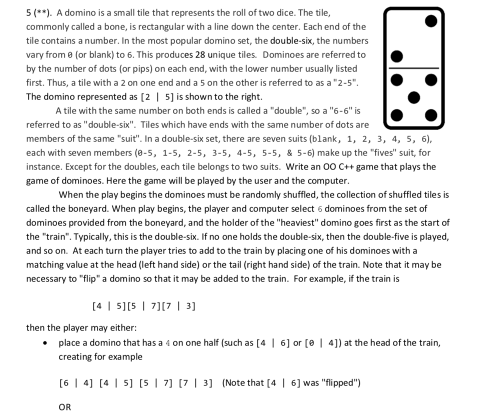 5 (**). A domino is a small tile that represents the | Chegg.com