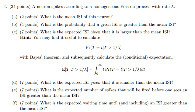 4. (34 points) A neuron spikes according to a | Chegg.com