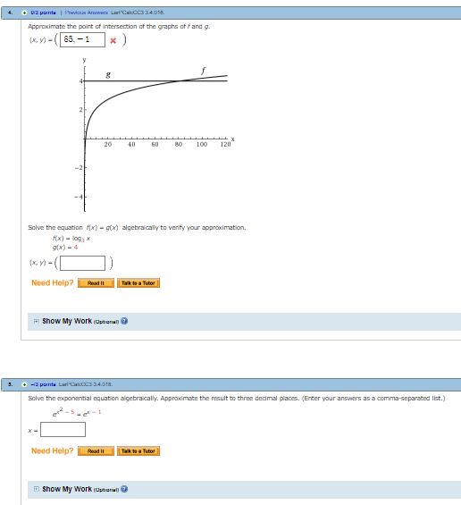 Solved Approximate the point of intersection of the graphs | Chegg.com