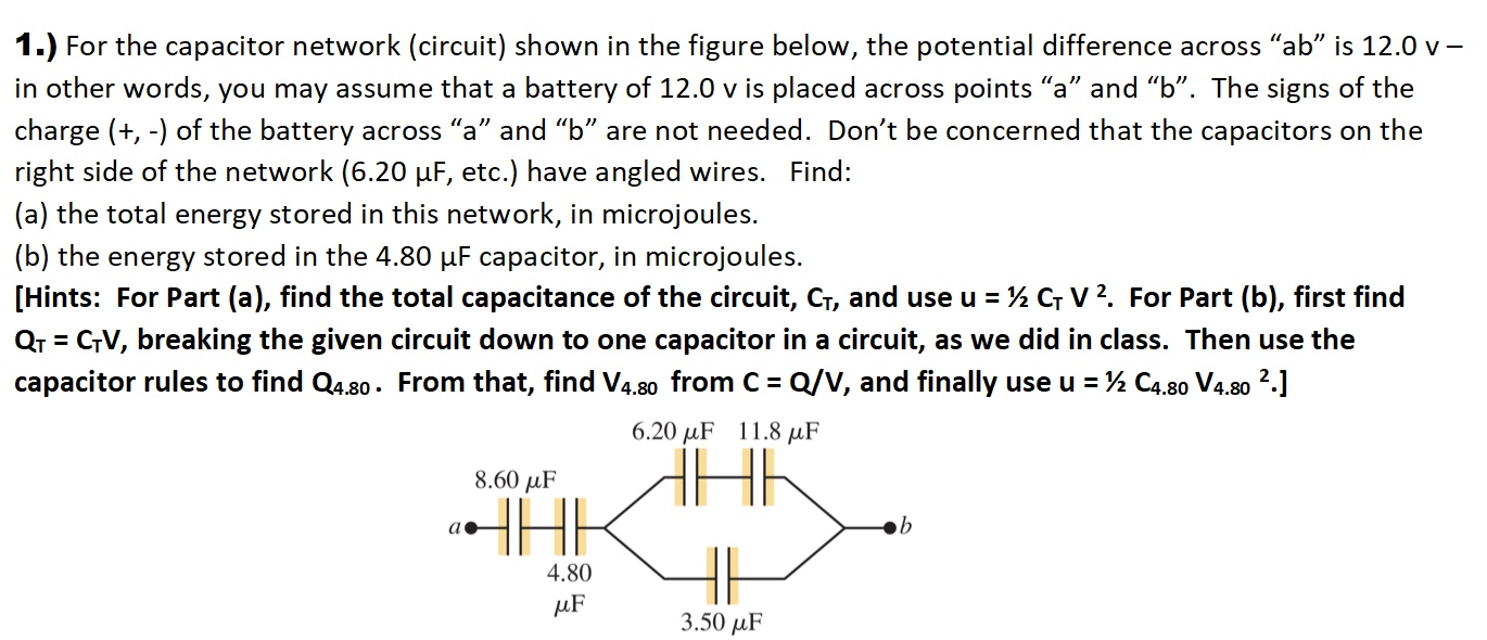 Solved 1.) For the capacitor network (circuit) shown in the | Chegg.com