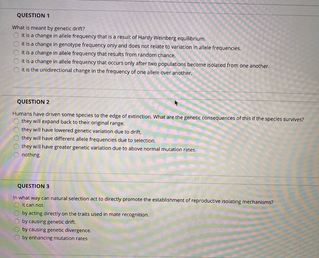 Solved QUESTION 1 What is meant by genetic drift? it is a | Chegg.com
