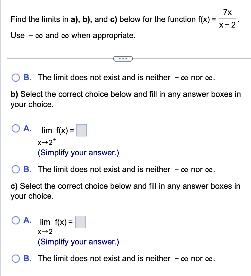 Solved Find the limits in a), b), and c) below for the | Chegg.com
