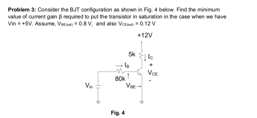 Solved Problem 3: Consider the BJT configuration as shown in | Chegg.com