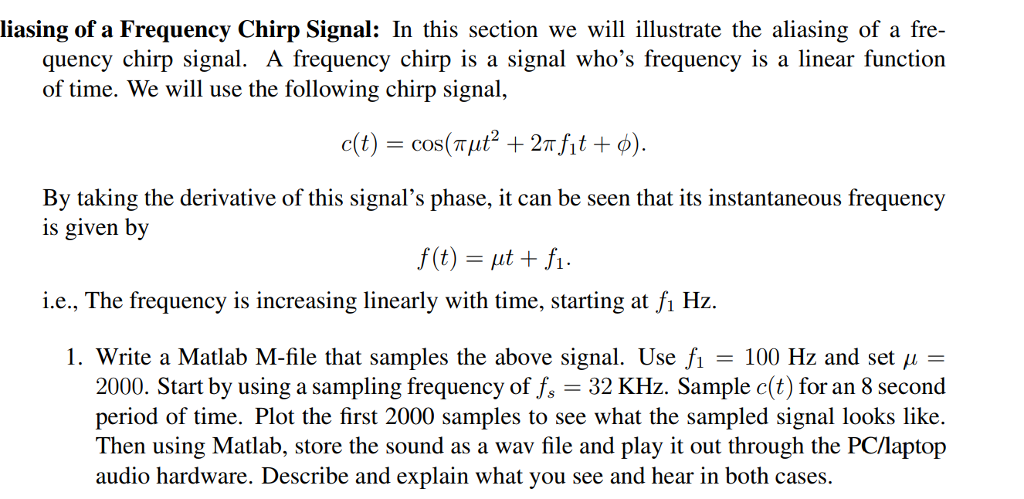 Solved liasing of a Frequency Chirp Signal: In this section | Chegg.com