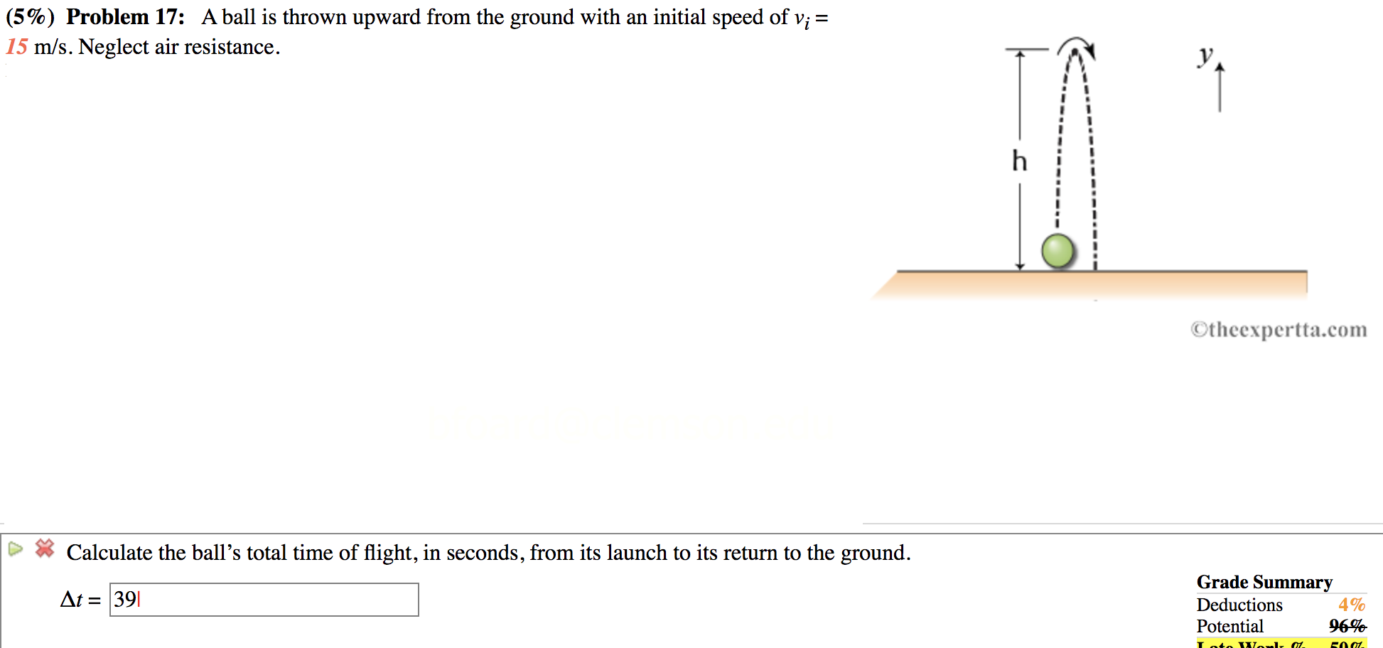 Solved: (5%) Problem 17: A Ball Is Thrown Upward From The ... | Chegg.com