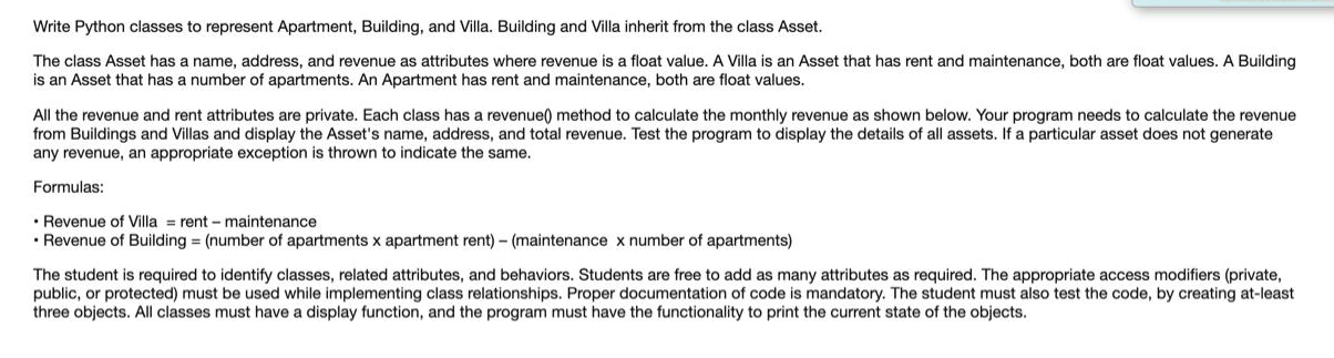 Solved Write Python classes to represent Apartment, | Chegg.com