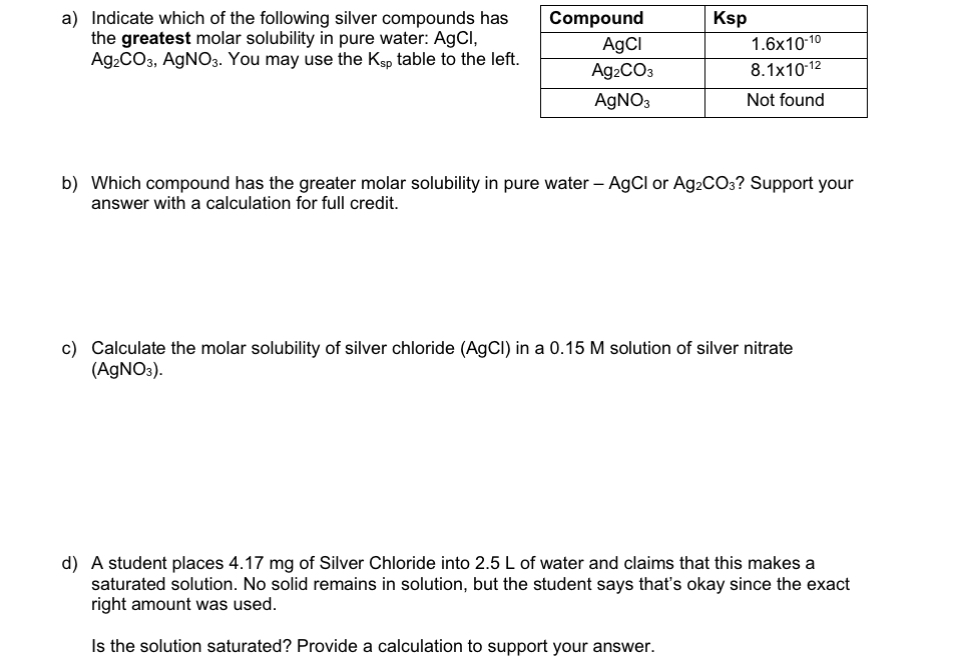 Solved a) Indicate which of the following silver compounds | Chegg.com