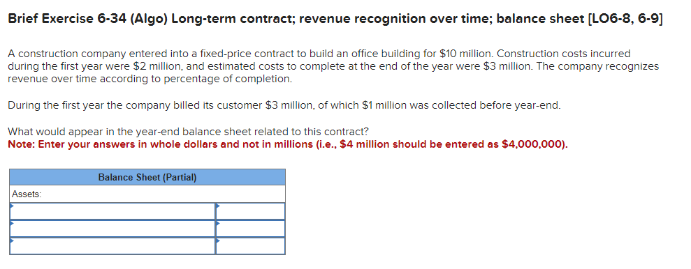 Solved Brief Exercise 6-33 (Algo) Long-term contract; | Chegg.com